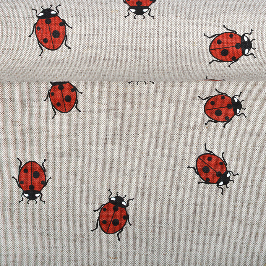 Printed fabric Lady-bugs, 240 g/m² | Linen By Linas