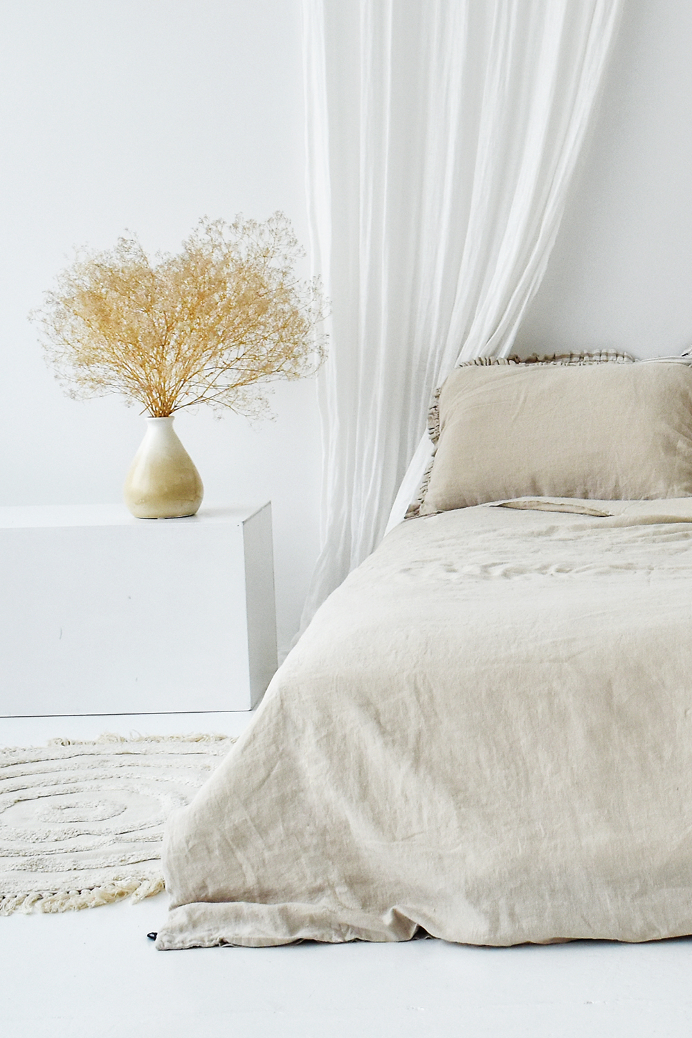 Beige colour washed linen bed set DREAM CATCHER, 140x200; 50x70 | Linen ...