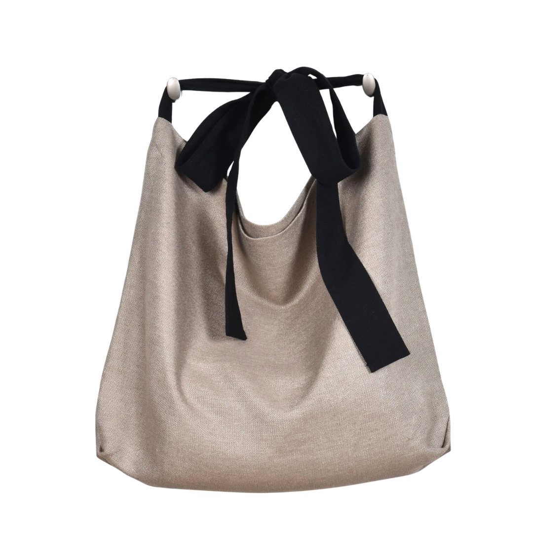 Linen handbag Reuse me in natural color with tied up handle | Linen By ...