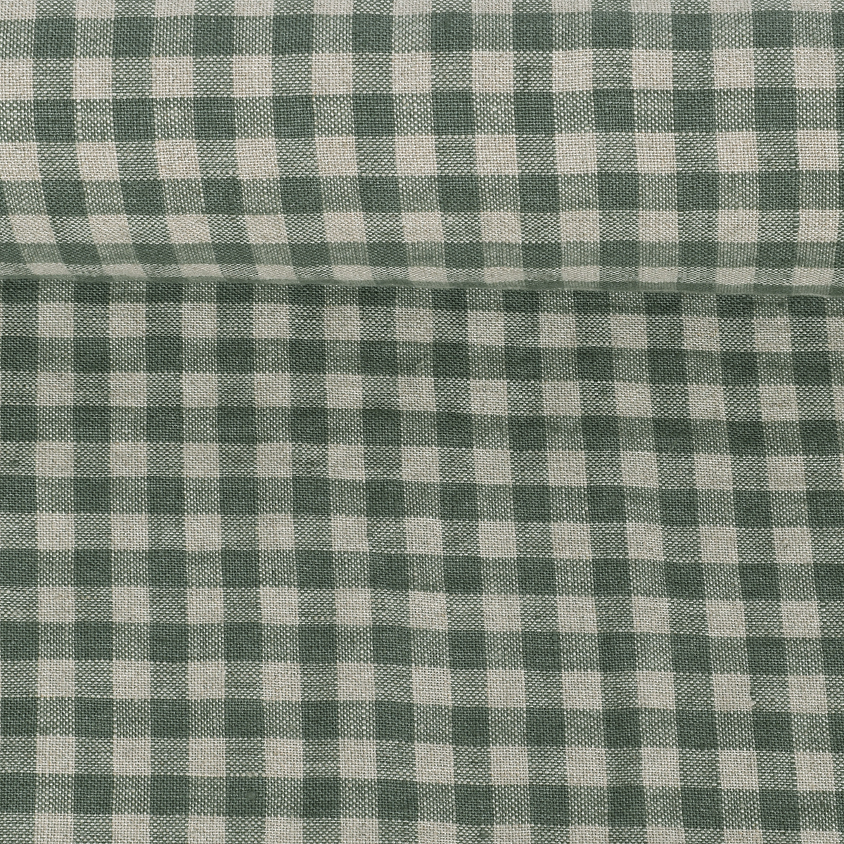 Washed natural green checkered fabric, 185 g/m² | Linen By Linas